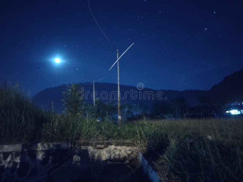 Mountain Moon Windmill Grass Football Field Stock Image - Image of ...