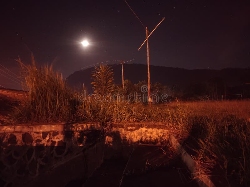 Mountain Moon Windmill Grass Football Field Stock Image - Image of dawn ...