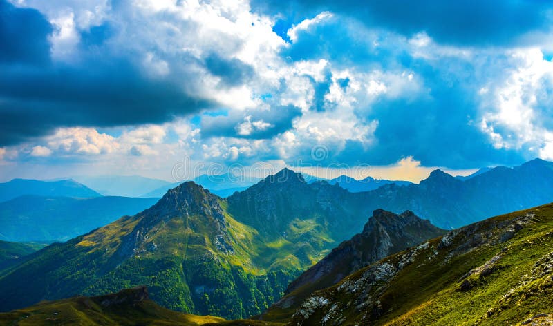 Mountain morning blue view stock photo. Image of field - 133950054
