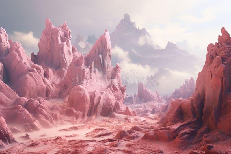 Mountain Mural Rock Formations Painted with Pink Stock Illustration ...