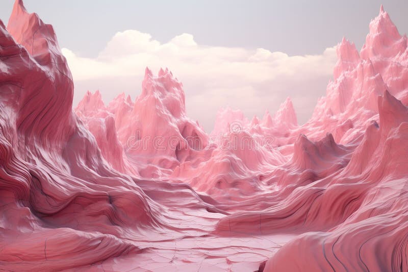 Mountain Mural Rock Formations Painted with Pink Stock Illustration ...