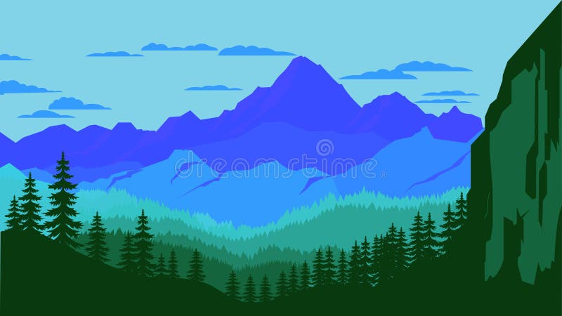 Mountain Nature Scenery with Cliff and Pine Trees in Forest in Bright ...