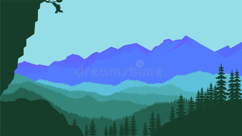 Mountain Nature Scenery with Cliff and Pine Trees in Forest in Bright ...