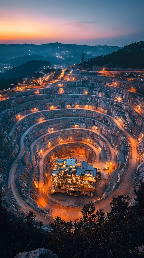 "Mountain Open Pit Mining Site at Night Stock Illustration ...