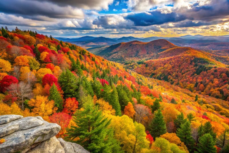 "Mountain Overlook with Vibrant Fall Foliage, Scenic Landscape Stock ...