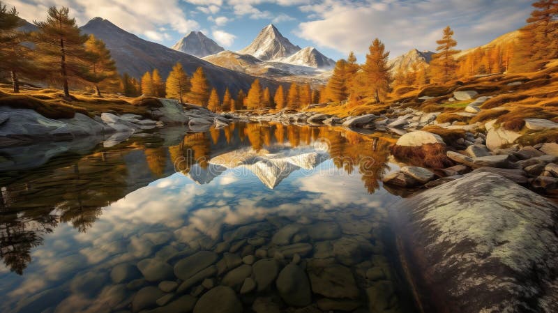 Mountain Panorama of a Beautiful Alpine Autumn. Generative AI. Stock ...