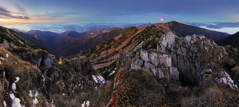 Mountain Panorama with Moon - Slovakia Fatras Stock Image - Image of ...