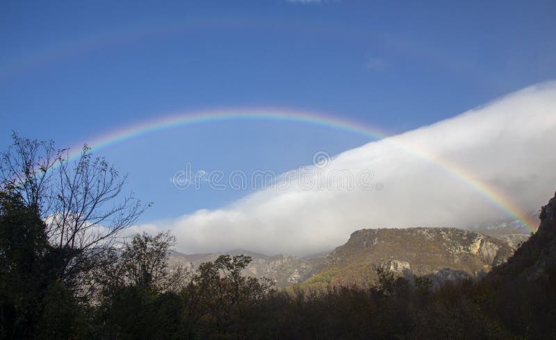 Mountain Panorama with Rainbow Stock Photo - Image of fall, natural ...