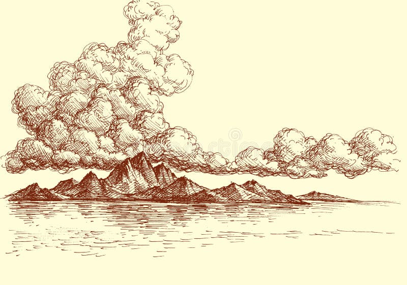 Sea view drawing stock vector. Illustration of retro - 45263507