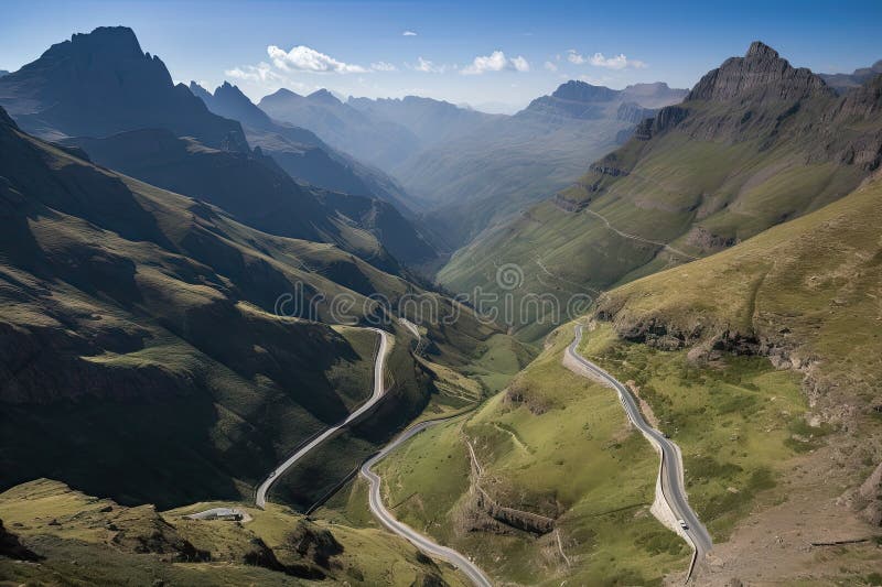 Mountain Pass, with Winding Road and Breathtaking Views, Surrounded by ...