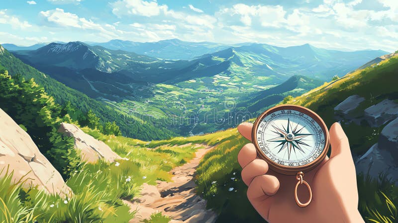 Mountain Path Compass Illustration Stock Photo - Image of path ...