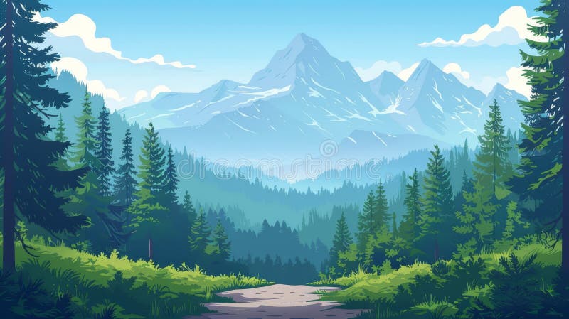 Mountain Path through Dense Forest Stock Illustration - Illustration of ...