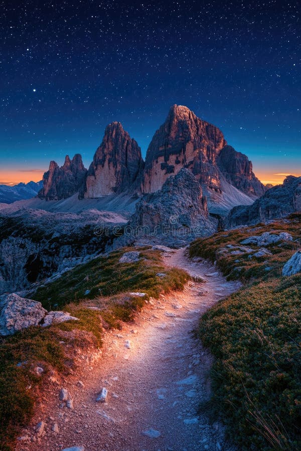 Mountain Path at Night stock photo. Image of tree, adventure - 376931340