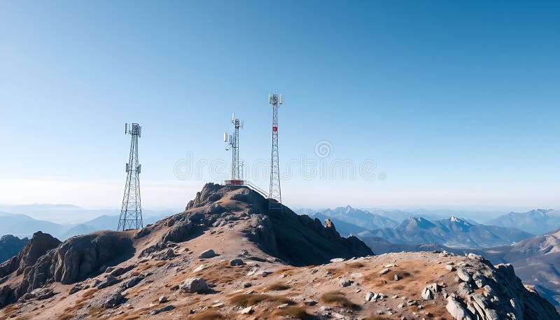 Mountain Peak Antenna, Telecommunication and Summit View Generative AI Stock Illustration ...