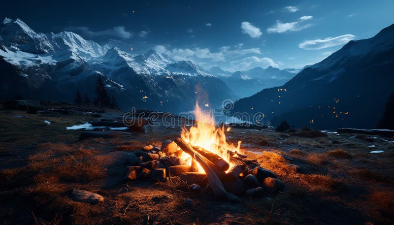 Mountain Peak Burning with Flame, Nature Fiery Beauty Generated by AI ...