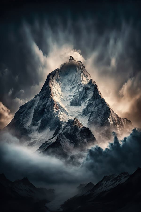 Mountain Peak in Clouds, Epic Landscape Stock Illustration ...