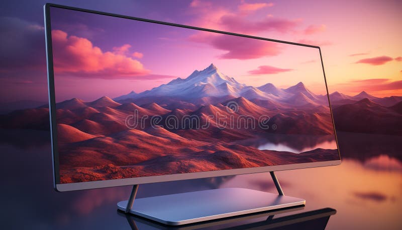 Mountain Peak at Dusk, Computer Monitors Reflect Sunset Beauty ...