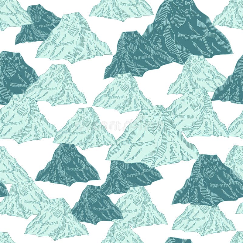 Mountain Peak Engraved Seamless Pattern. Vintage Background Rock ...