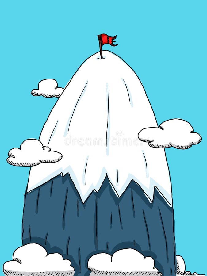 Mountain peak with flag stock vector. Illustration of goal - 78600369