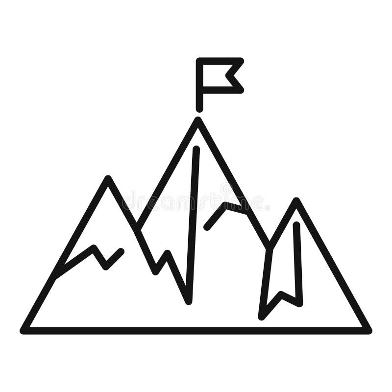 Mountain Peak Flag Target Icon Outline Vector. Success Goal Stock ...