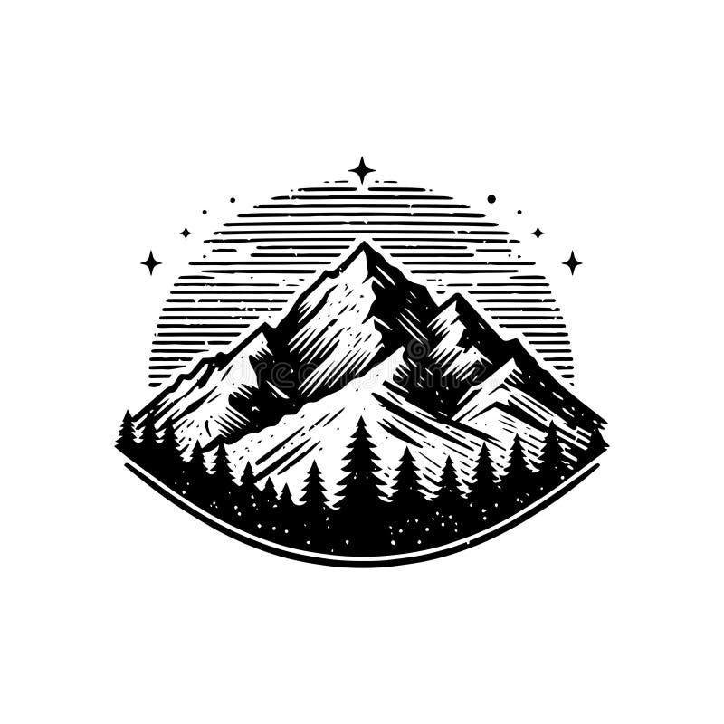 Mountain Peak Front View Vintage Logo Rustic Illustration Icon. Stock ...