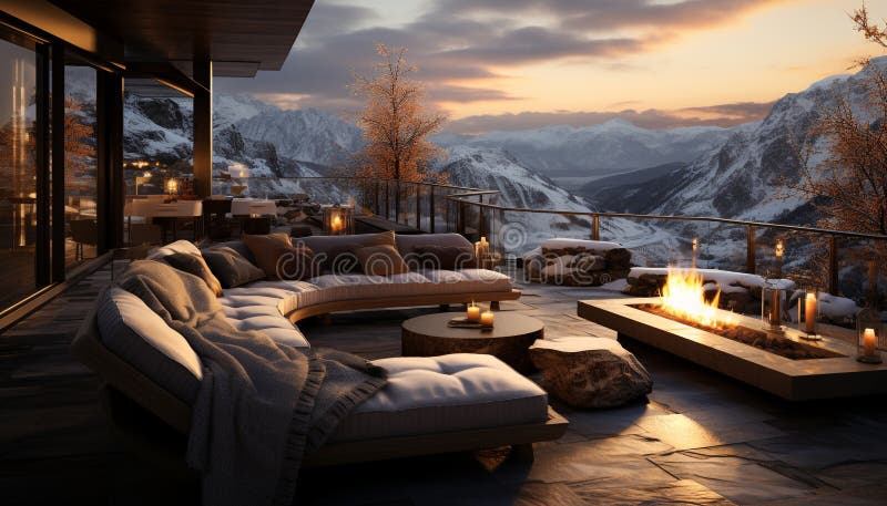 Mountain Peak Illuminated by Sunset, Tranquil Scene Indoors Generated ...