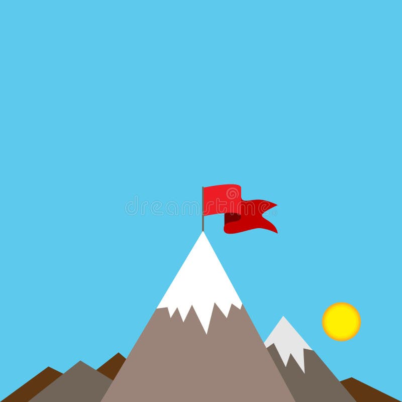 Mountain Peak with Red Flag Stock Vector - Illustration of summit, snow ...