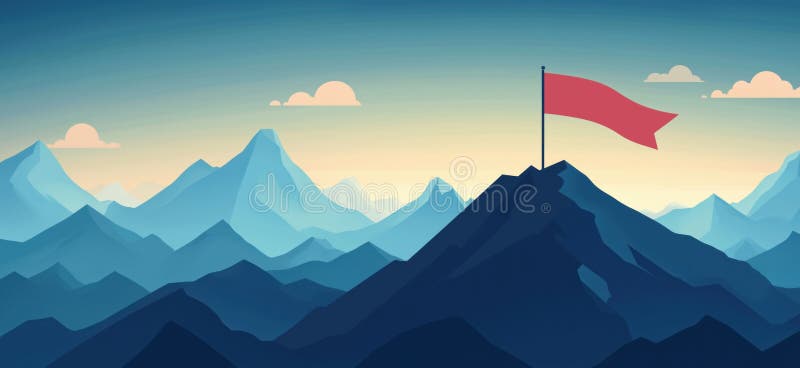 Mountain Peak with Red Flag Symbolizing Achievement and Ambition ...
