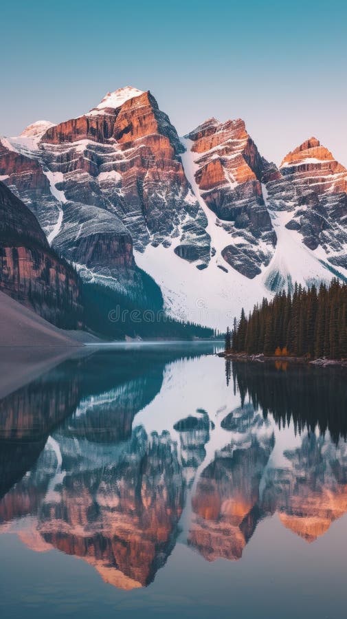 Mountain Peak Reflection in Clear Lake at Sunrise Stock Image - Image ...