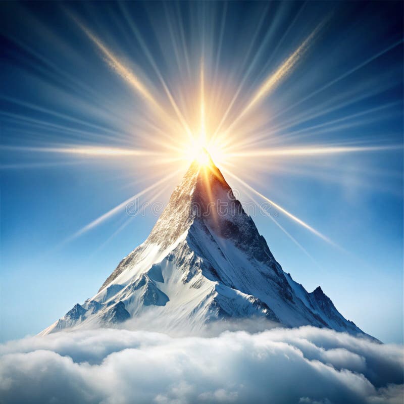 Mountain Peak with Sun Rays Stock Illustration - Illustration of rays ...