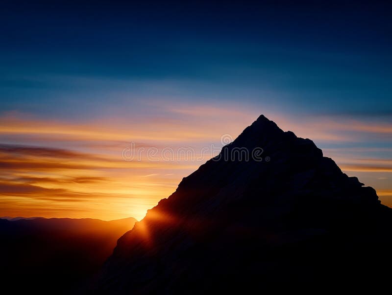 A Mountain Peak with the Sun Setting Behind it Stock Image - Image of ...