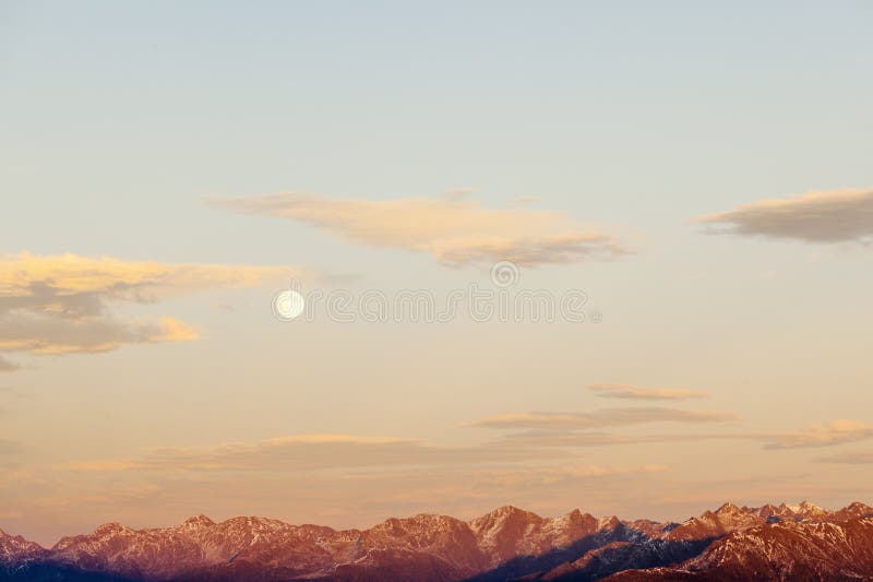 Mountain Peaks with Full Moon Stock Photo - Image of mountain, range ...