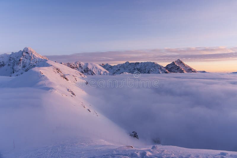 Mountain Peaks in the Setting Sun during Inversion. Tatra Mountains ...
