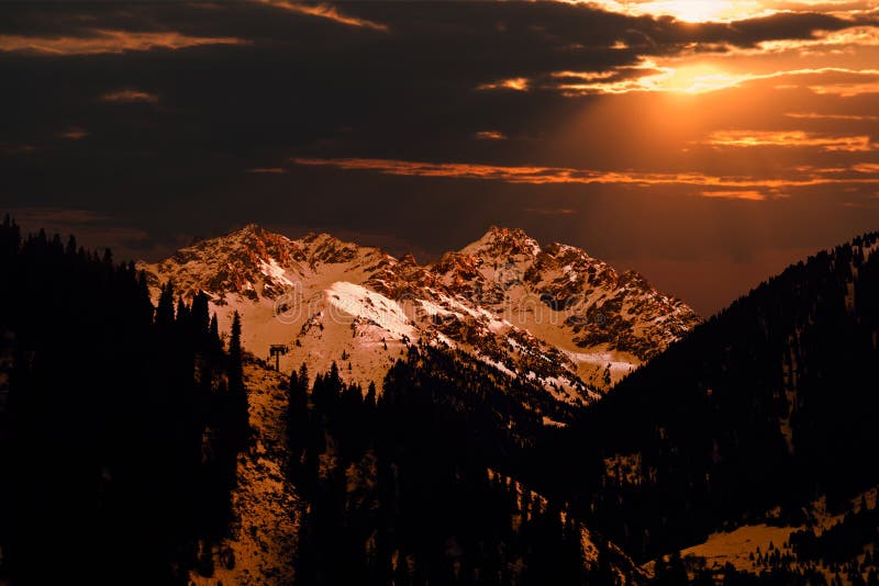 Mountain Pick Colored with Sunset Light Stock Image - Image of orange ...