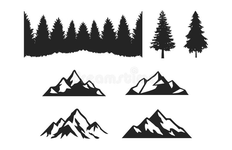 Mountain Pine Tree Silhouette Clipart Set Stock Vector - Illustration ...