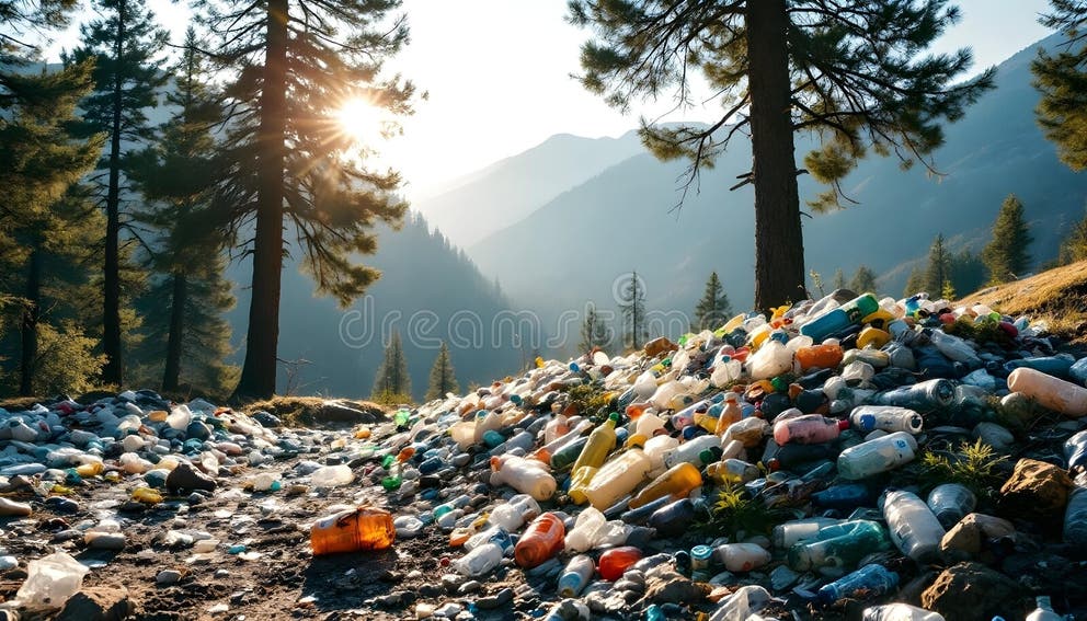 The Mountain is Polluted with Garbage Stock Illustration - Illustration ...