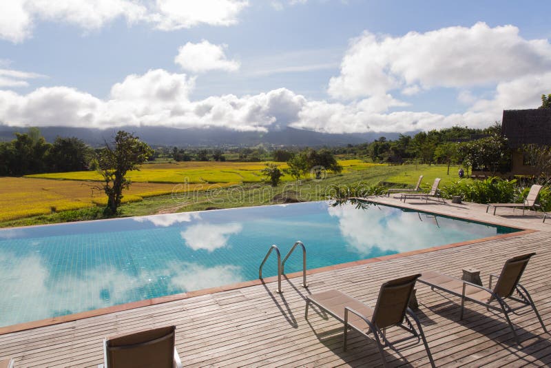 Mountain and pool stock image. Image of home, activity - 75087647