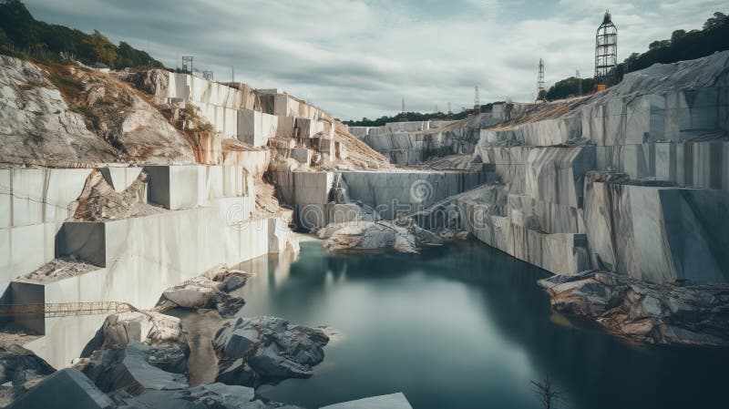 Serene Quarry Landscape: a Beautiful Marble Masterpiece Stock ...