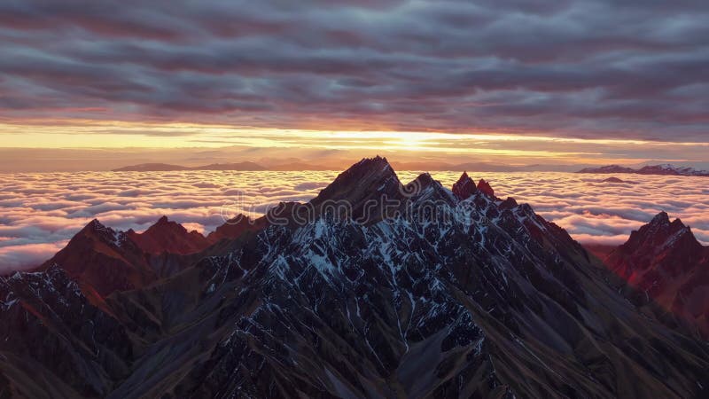 Mountain Range Above Clouds at Sunrise, Panoramic Landscape. Serene ...