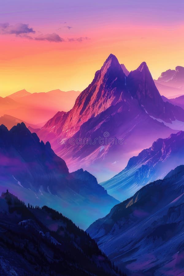 A Mountain Range with a Beautiful Sunset in the Background Stock Image ...