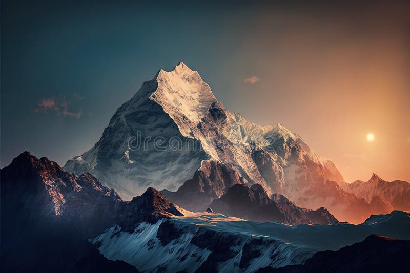 A Mountain Range with a Bright Sun in the Sky Above it Stock ...