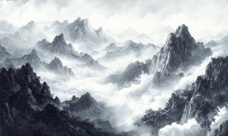 A Mountain Range with Clouds and Mist Stock Image - Image of clouds ...