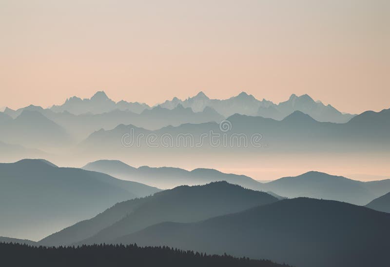 Mountain Range Covered in Fog Above Tree Tops. Stock Illustration ...