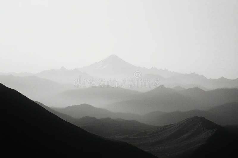 Mountain Range at Dusk with Misty Layers and Dramatic Shadows Enhancing ...