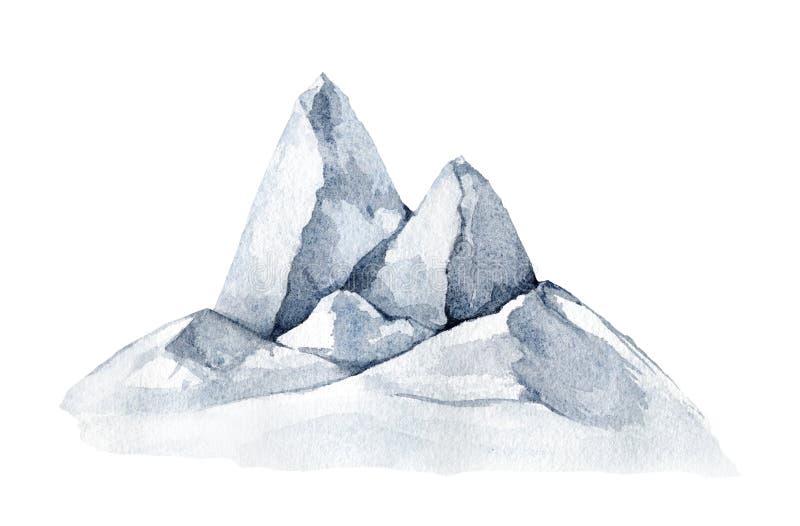 Mountain Range Element. Watercolor Illustration. Hand Drawn Solid Rocks ...