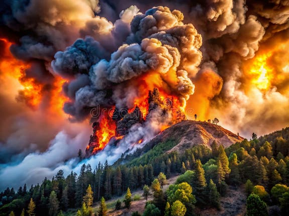 Mountain Range Engulfed in Destructive Wildfire Smoke Clouds a Rugged ...