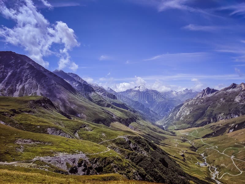Mountain Range, Hills with Trekking Path. Panoramic Landscape of Alps ...
