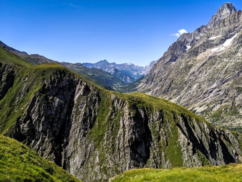 Mountain Range, Hills with Trekking Path. Panoramic Landscape of Alps ...