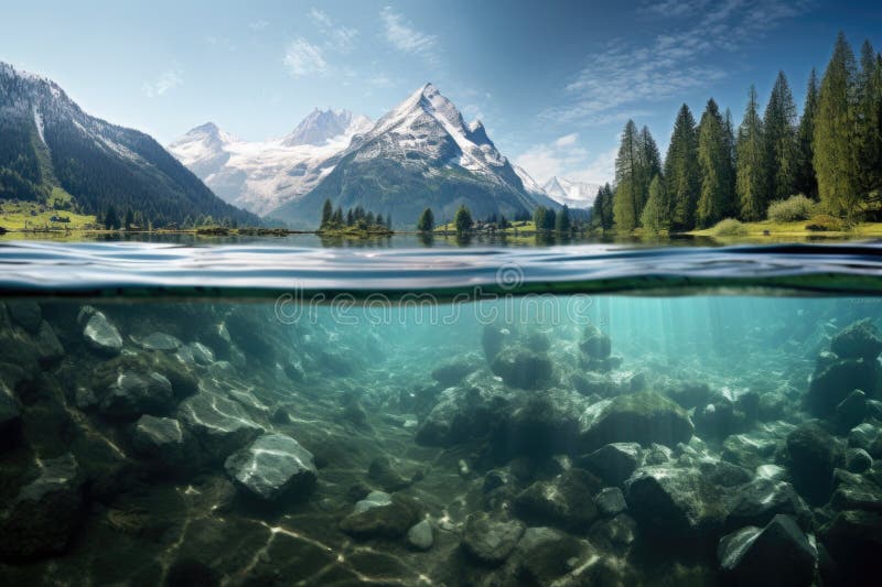 A Mountain Range Inverted in a Crystal-clear Alpine Lake Stock Image ...