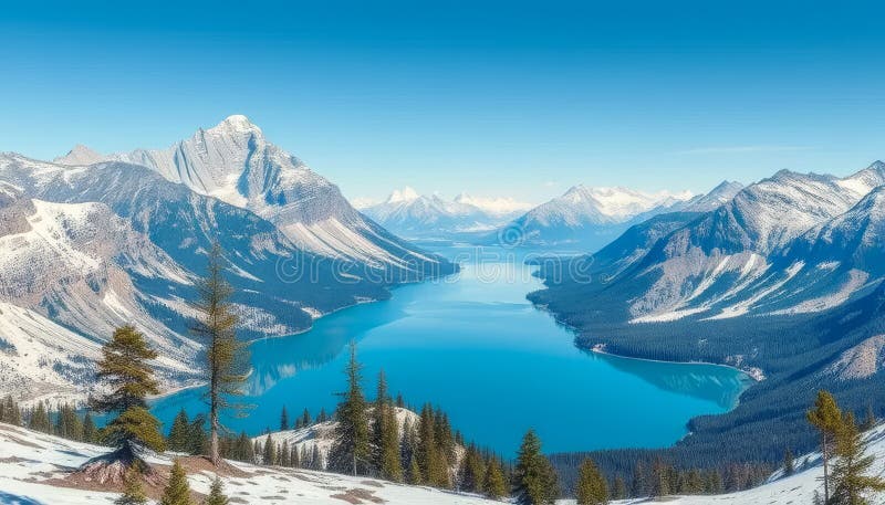 A Mountain Range with a Lake in the Middle Stock Image - Image of ...